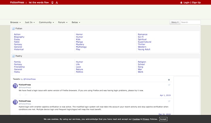 Many user-generated fictions and stories are posted on FictionPress ...