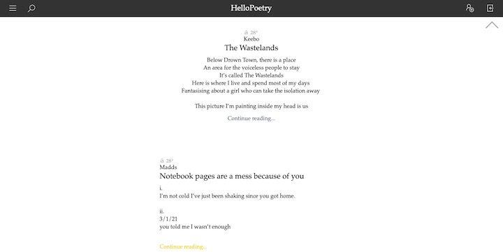 HelloPoetry is a modern-looking website with plain white background and ...