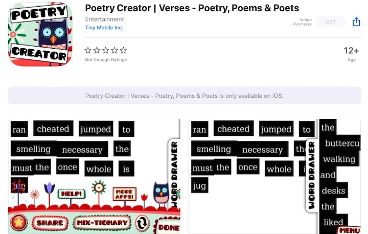 Verses poetry creator is the app that helps users pick the right words ...